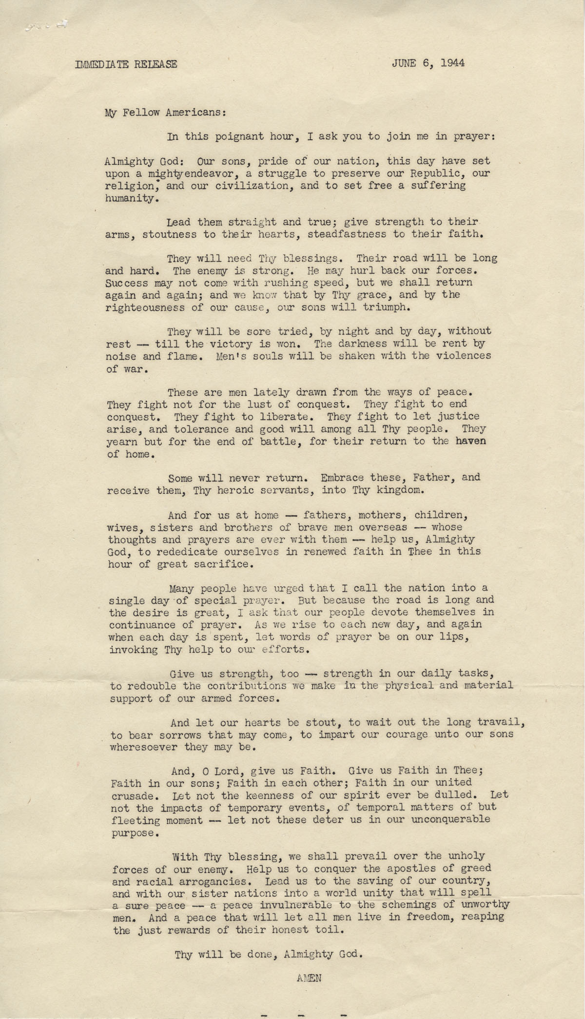 D-Day Prayer, pg2 – Forward with Roosevelt